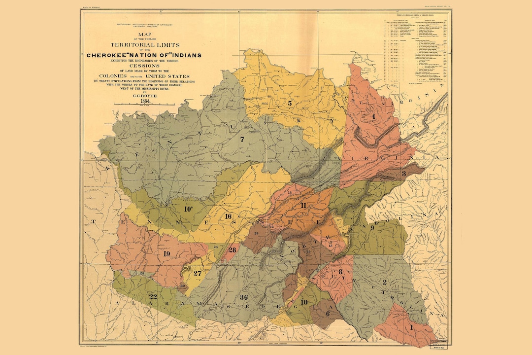 Cherokee Nation Territory, 1884, Native American Indian; Historic Map ...