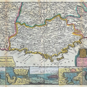Map of Provence, France Antique Map; Historic Cartography, 1747 - Teak ...