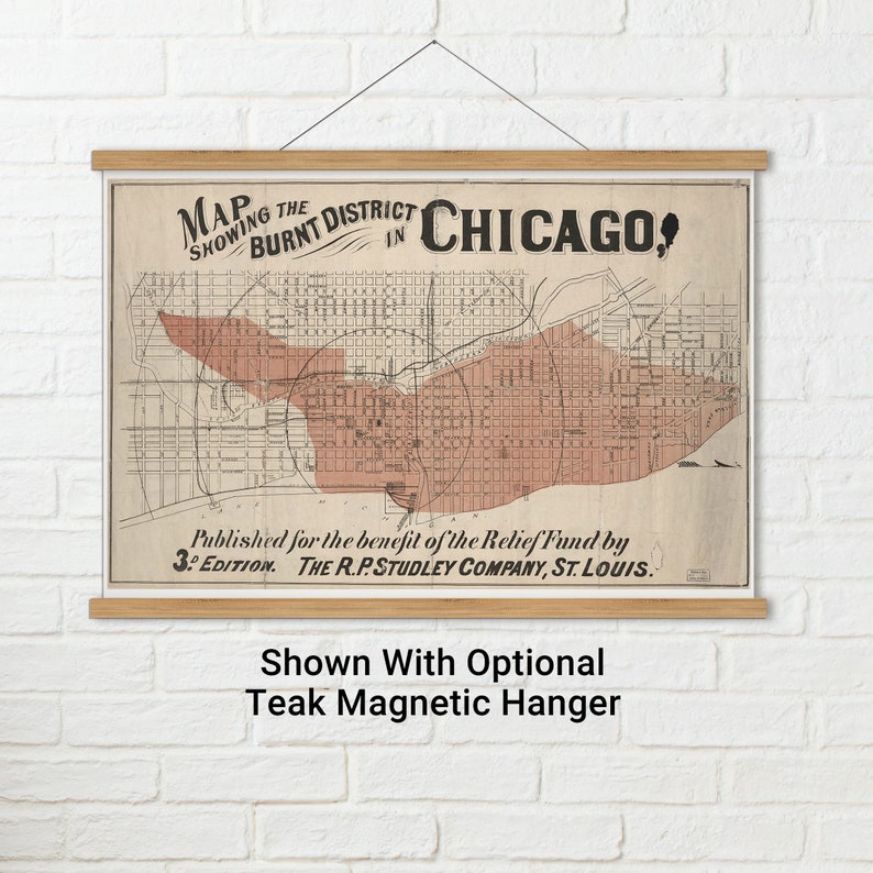 Map of Great Fire, Chicago 1871; Antique Map; Custom Printed to Order ...