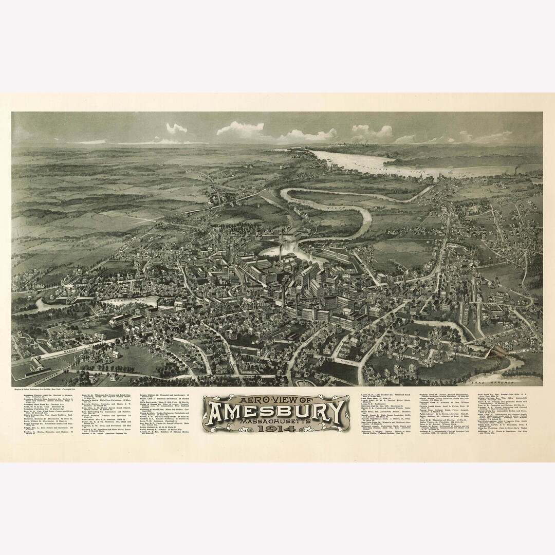 Amesbury, Massachusetts Antique Birdseye Map; 1914 - Etsy