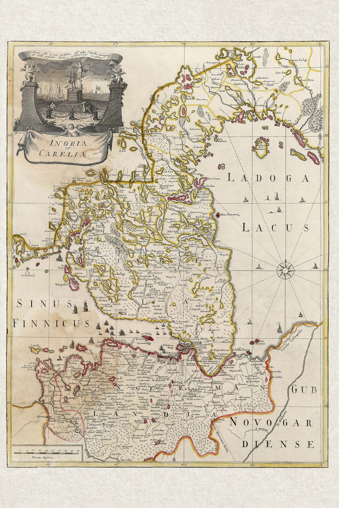 Map of Ingria and Karelia or Carelia, Historic Map 1745 - Teak Wood ...