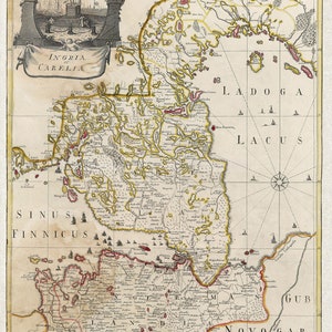 Map of Ingria and Karelia or Carelia, Historic Map 1745 - Teak Wood ...
