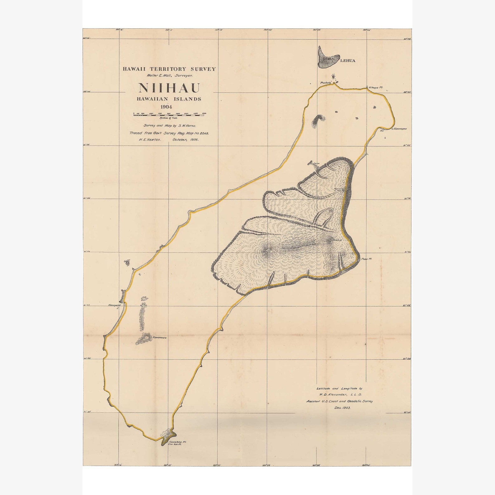 Island of Niihau Hawaii Antique Map by Alexander 1906 | Etsy