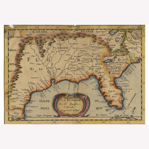Antique French Map of North America La Floride by Sanson | Etsy