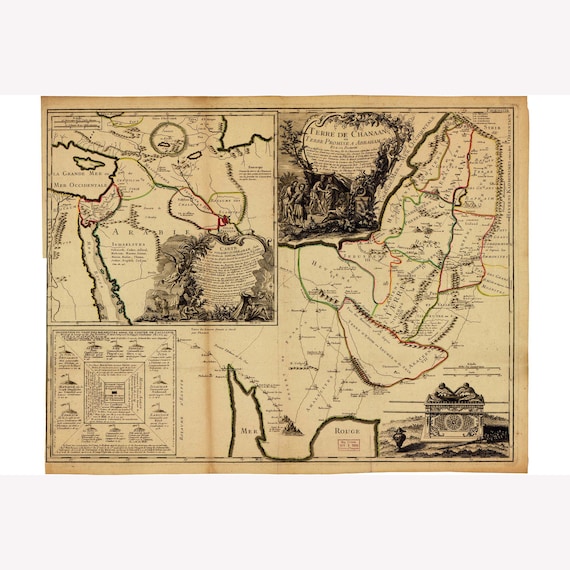 Antique Biblical Map Abraham Canaan 12 Tribes of Israel by | Etsy