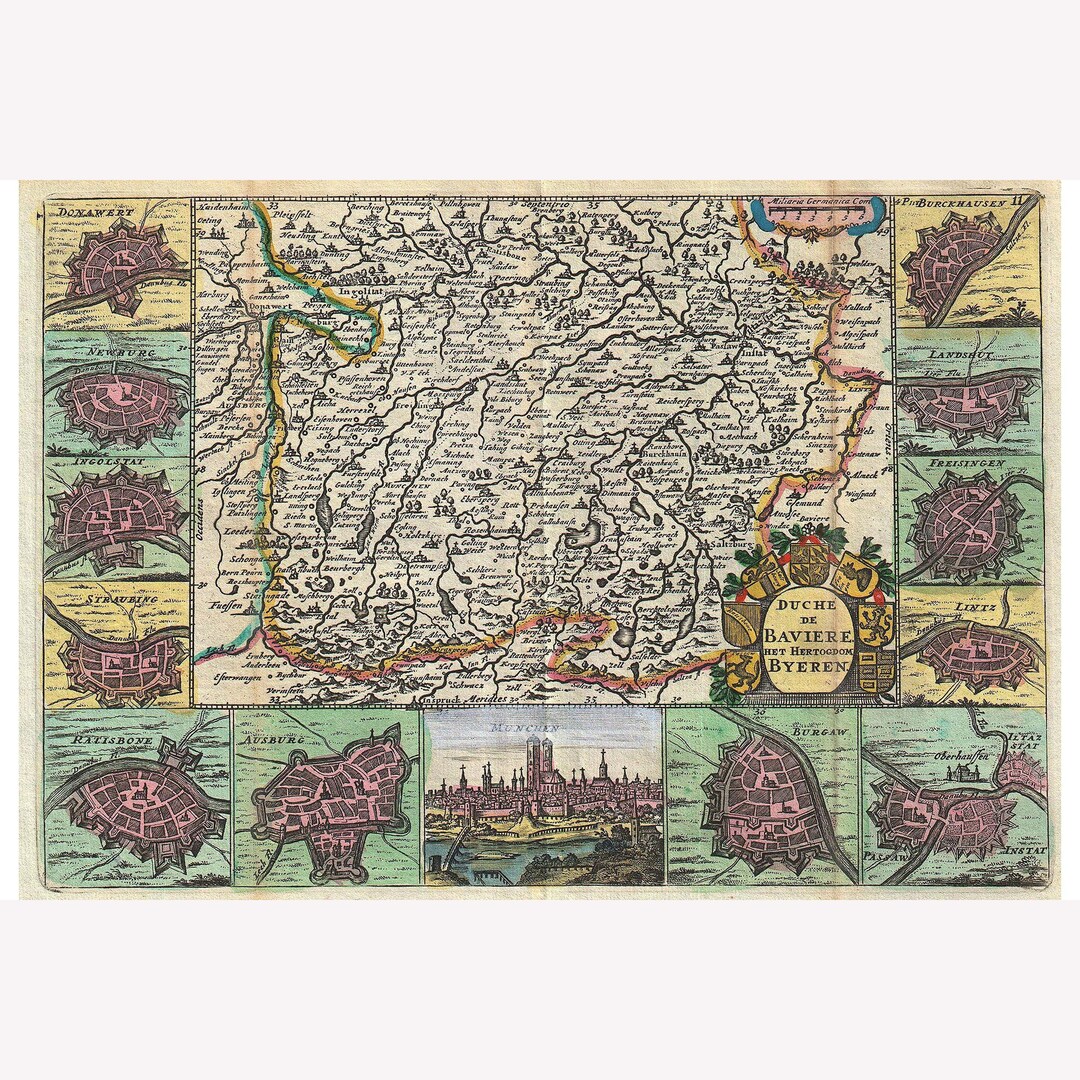 Map of Bavaria Germany; Antique Map; 1747 - Teak Wood Magnetic Hanger ...