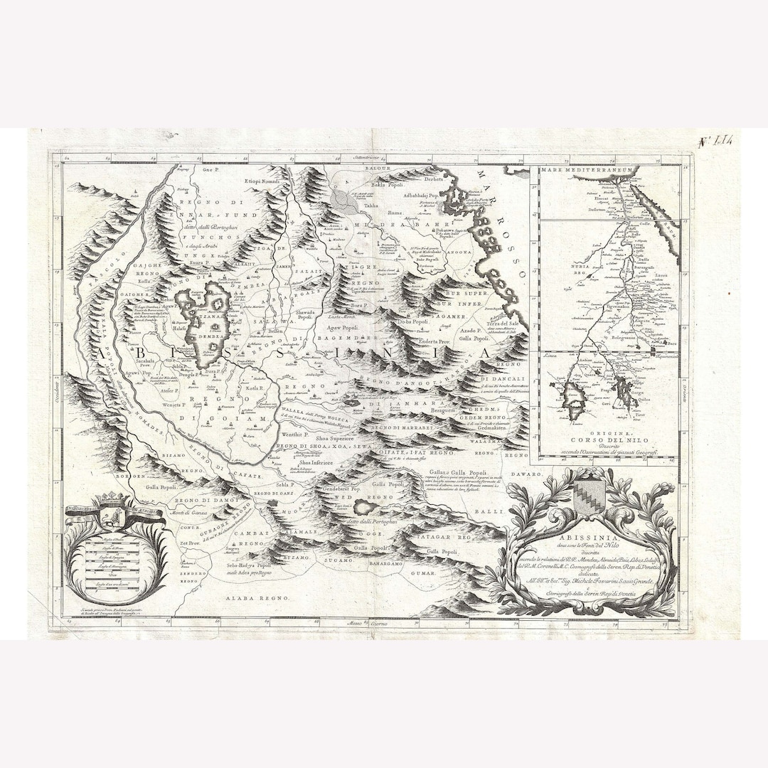 Map of Ethiopia, Abyssinia, & Source of the Blue Nile. Antique Map ...