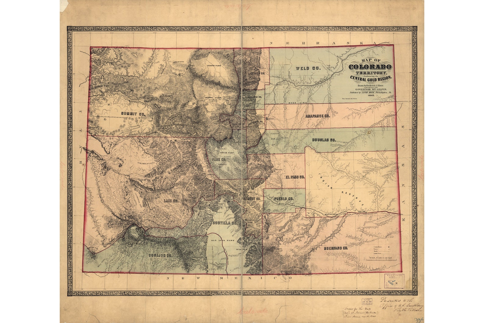 Map of Colorado Territory Central Gold Region Antique Map | Etsy