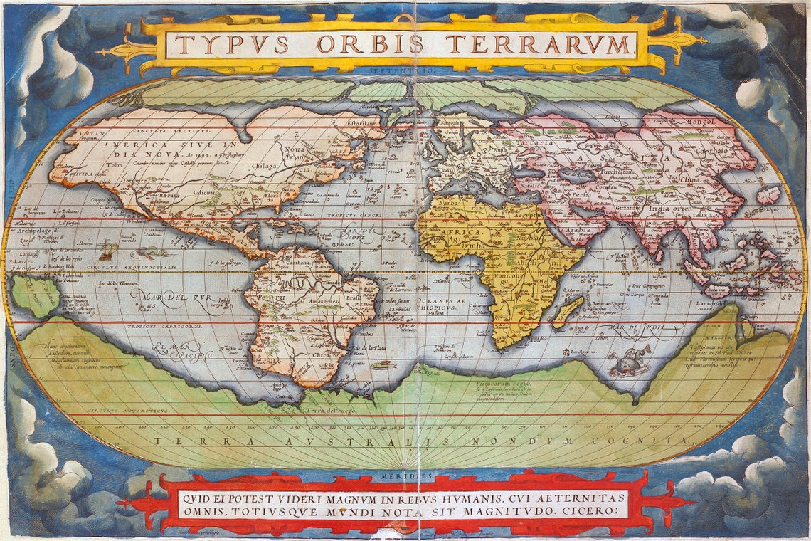 First World Map in Standard Atlas; Historic Cartography; Ortelius 1570 ...