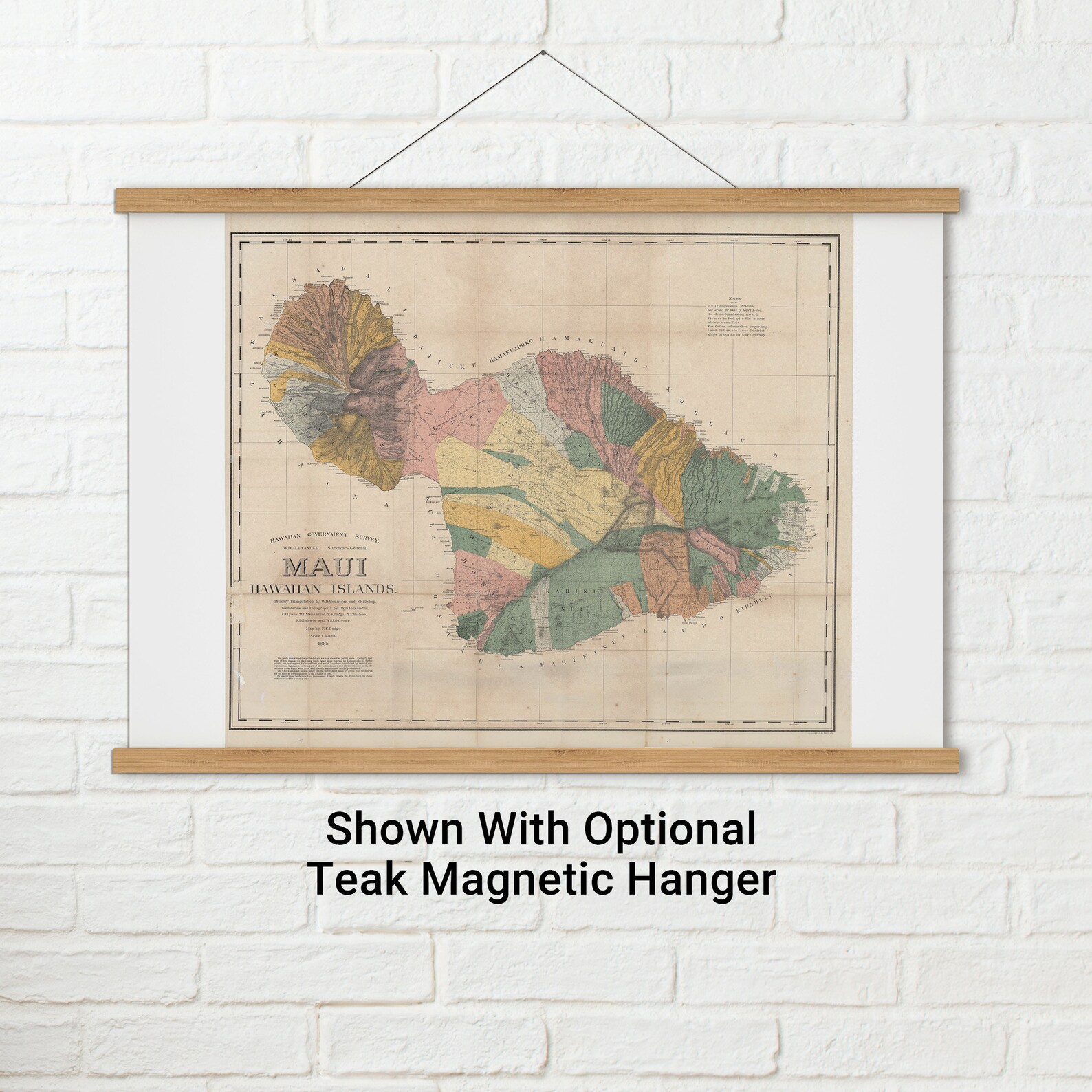 Island of Maui, Hawaii; Antique Map by Alexander 1885 - Teak Wood ...