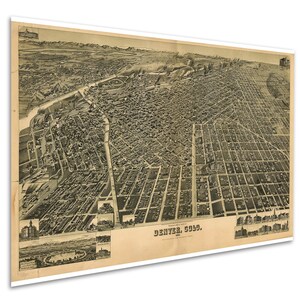 Map of Denver, Colorado; Antique Map; Pictorial or Birdseye Map, 1889 ...
