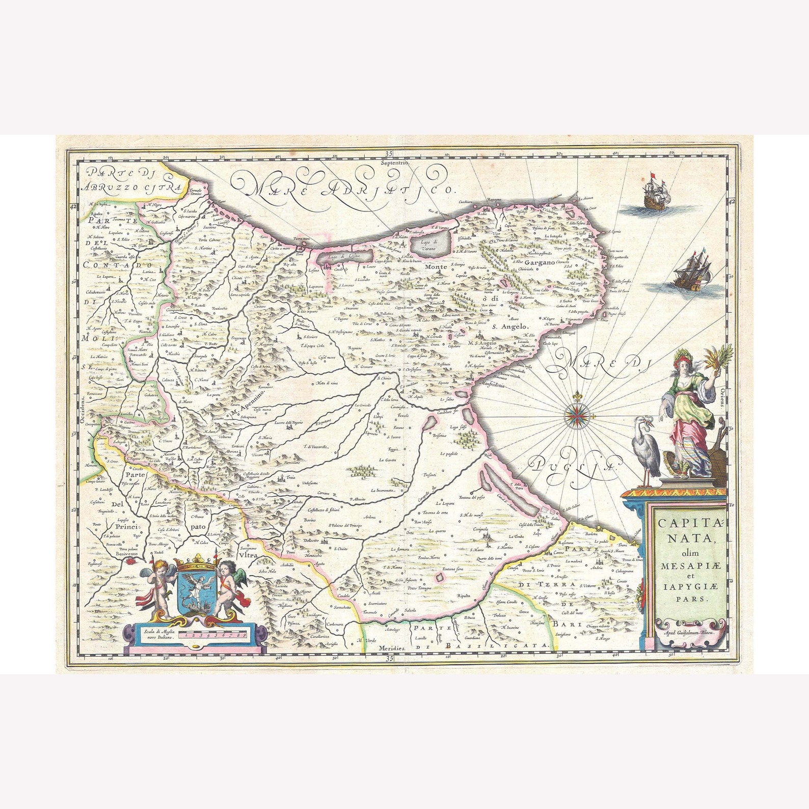 Italy, Capitanata Foggia; Antique Map by Blaeu, 1630 - Teak Wood ...
