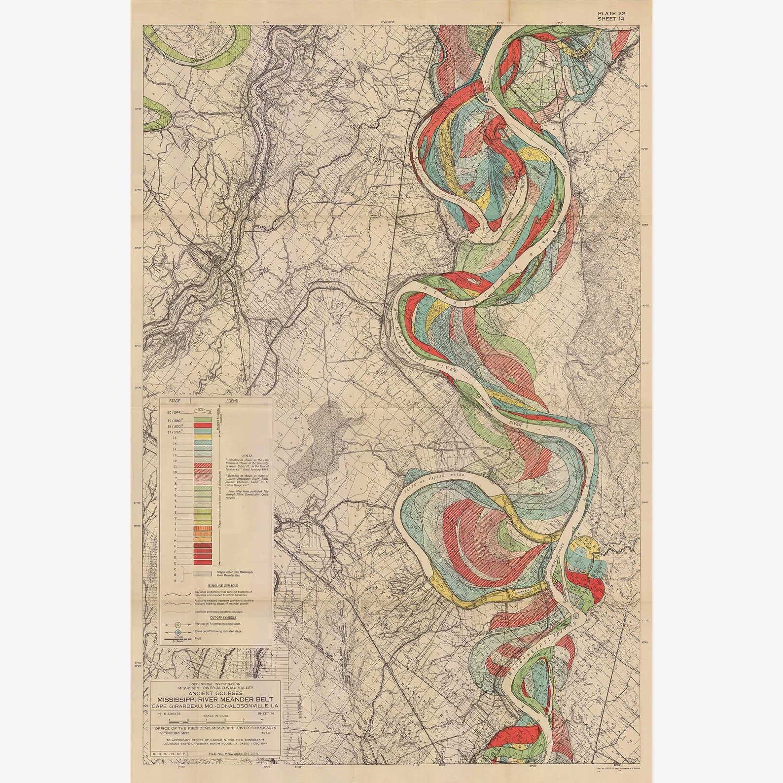 Mississippi River Meander Belt Geological Map by Harold Fisk | Etsy
