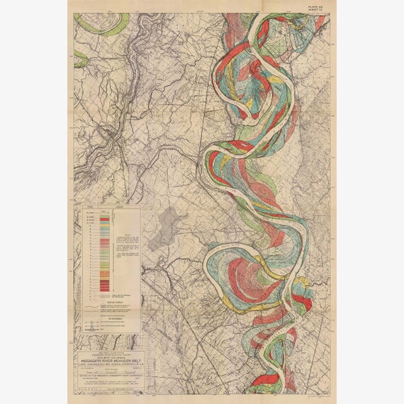 Mississippi River Meander Belt Geological Map by Harold Fisk | Etsy