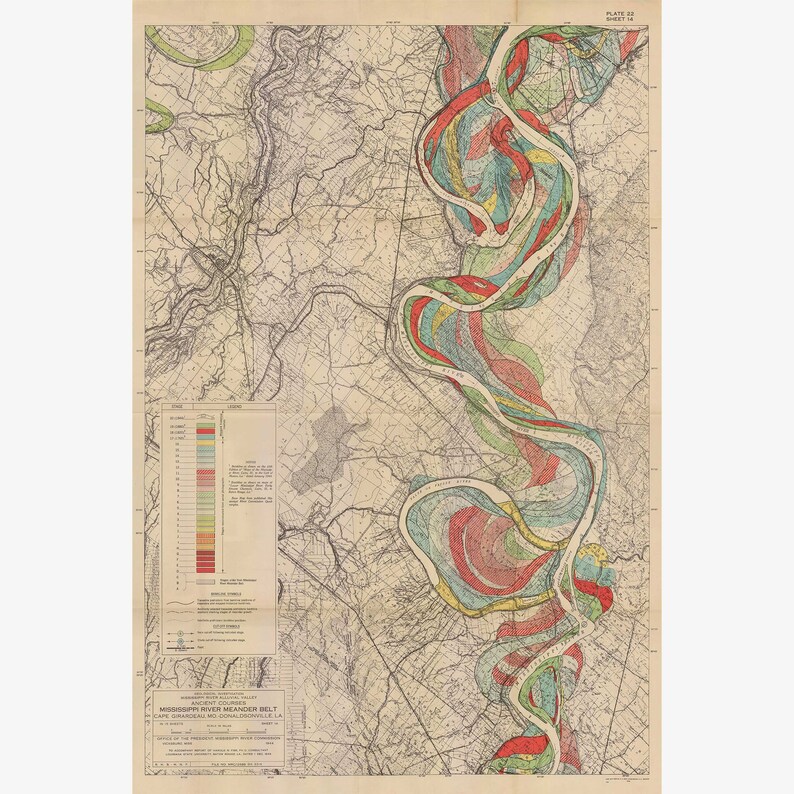 Mississippi River Meander Belt Geological Map by Harold Fisk | Etsy