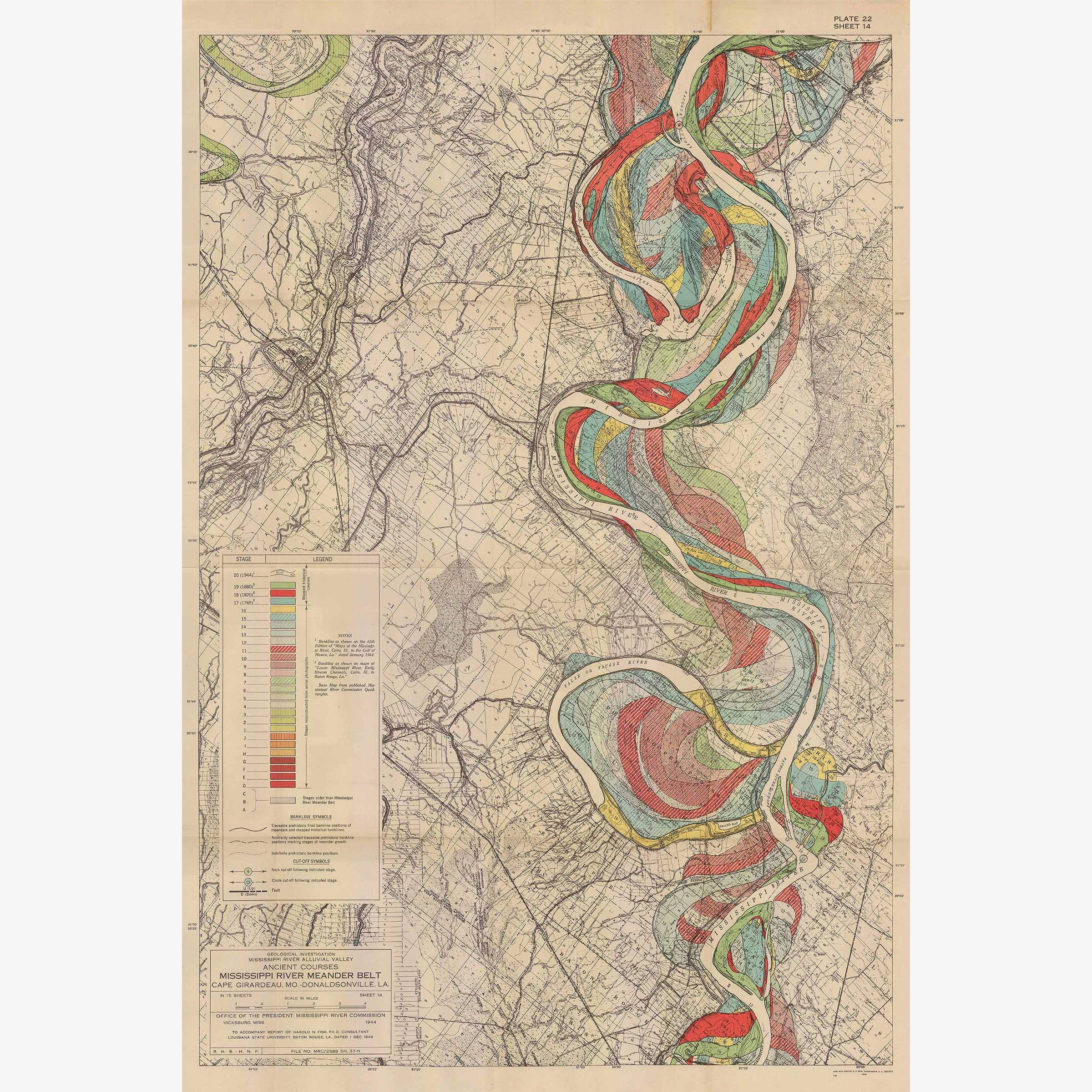 Mississippi River Meander Belt Geological Map by Harold Fisk | Etsy