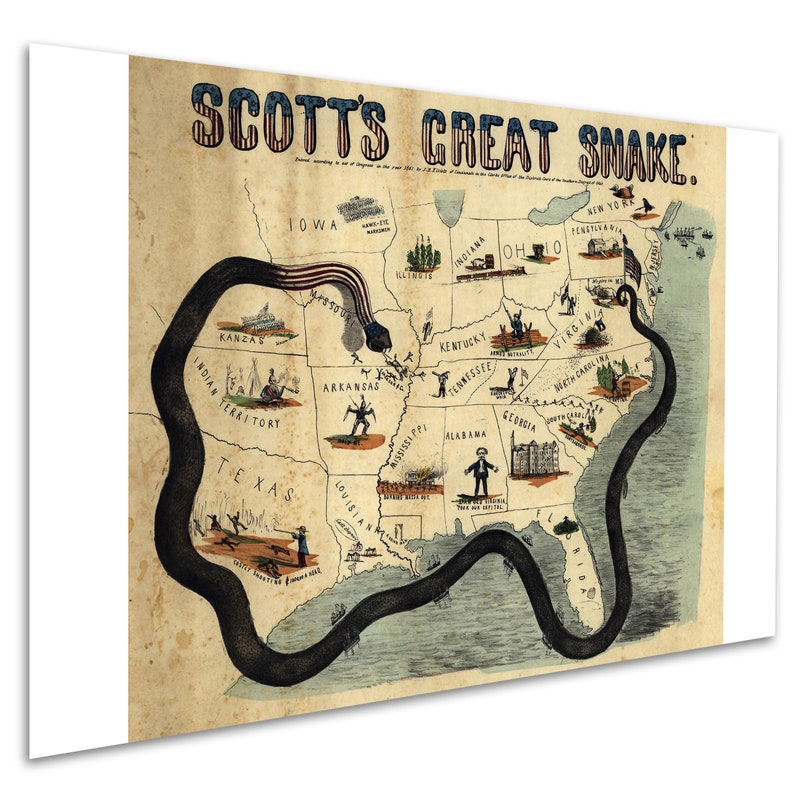 Civil War Map of Scott's Great Snake 1861 Antique Civil - Etsy