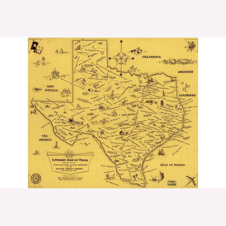 A Literary Map of Texas by Dallas Public Library Antique Map - Etsy