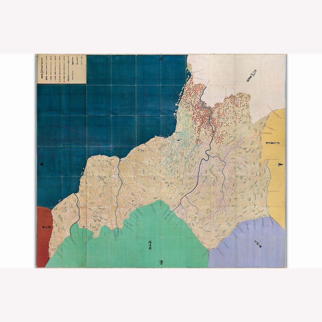 Japanese Antique Map; Tenpo Era; Echigo Takada Nagaoka - Teak Wood ...