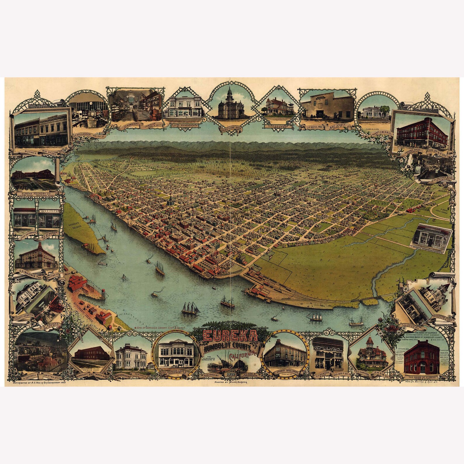 Map of Eureka California by Noe 1902 Antique Birdseye Map - Etsy