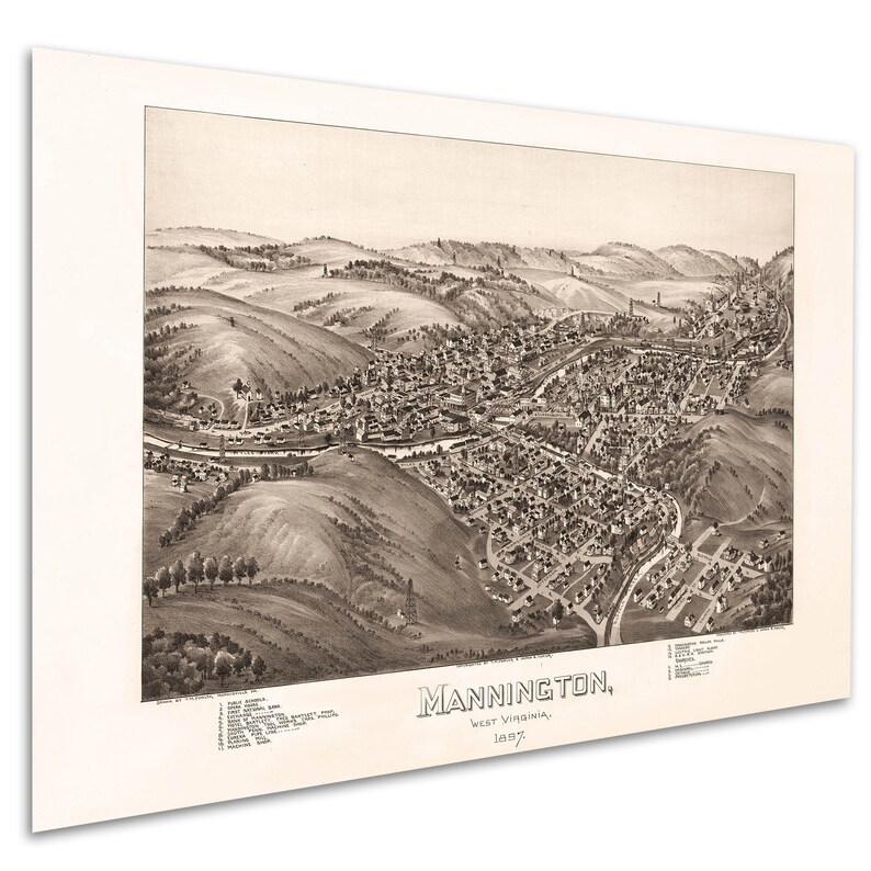 Mannington West Virginia. Antique Birdseye Map 1897 Teak - Etsy