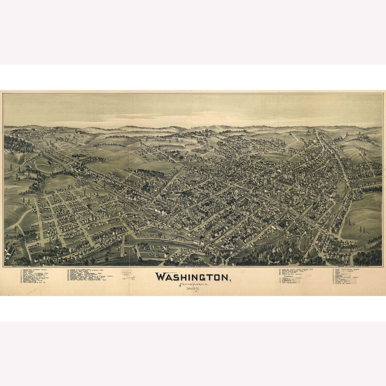 Map of Washington PA; Antique Map; Pictorial or Birdseye Map, 1897 ...
