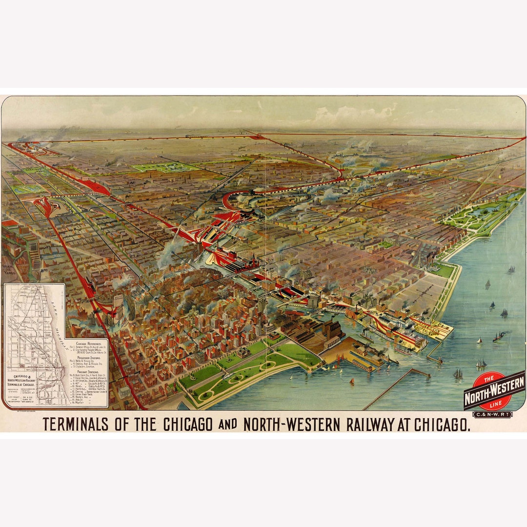 Map of Chicago and North Western Terminals, Chicago, Illinois Birdseye ...