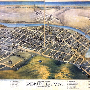 Map of Pendleton Oregon 1890 Antique Birdseye Map Custom | Etsy