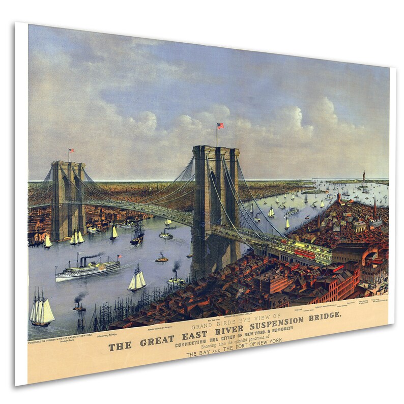 Map of Brooklyn Bridge by Currier and Ives 1885 Antique - Etsy