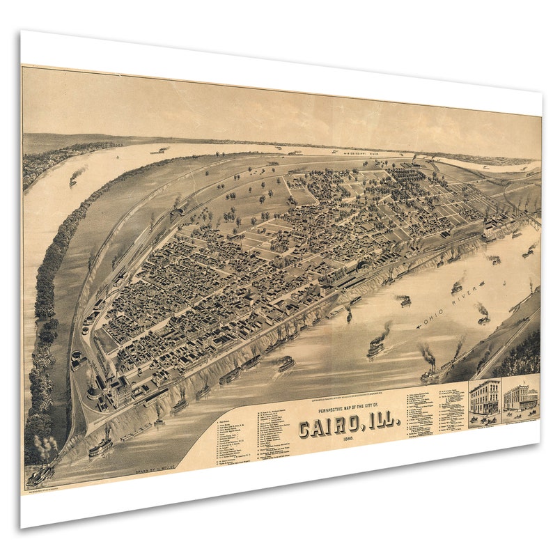 Map of Cairo Illinois by Wellge 1888 Antique Birdseye Map - Etsy