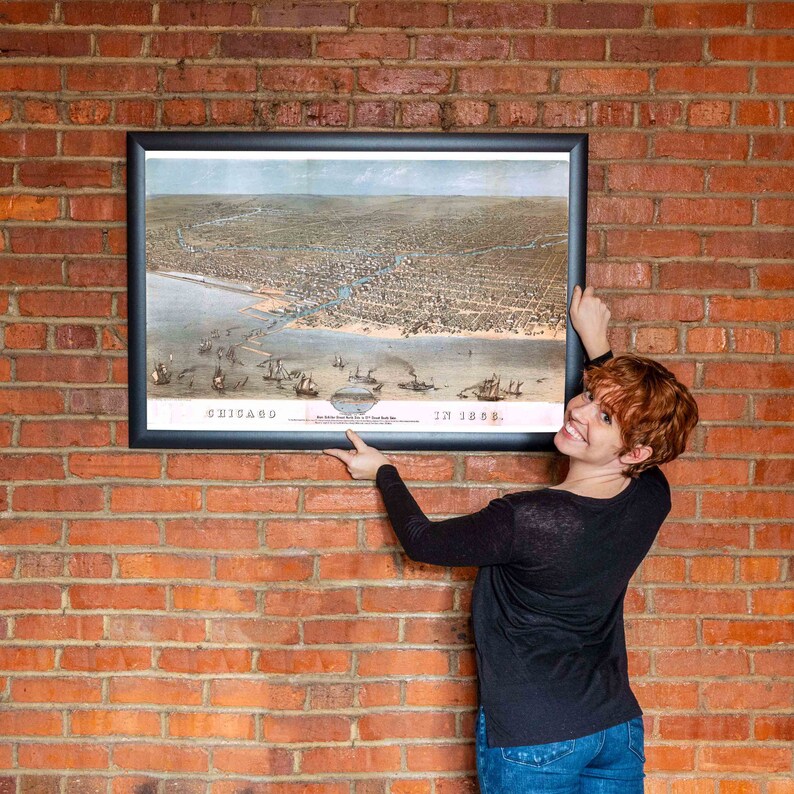 Map of Chicago Illinois 1868 Antique Birdseye Map Custom | Etsy