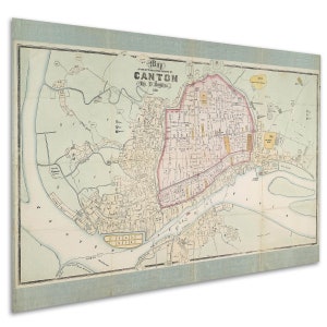 Canton China; Antique Map, 1860; Fine Quality Restored Print - Teak ...