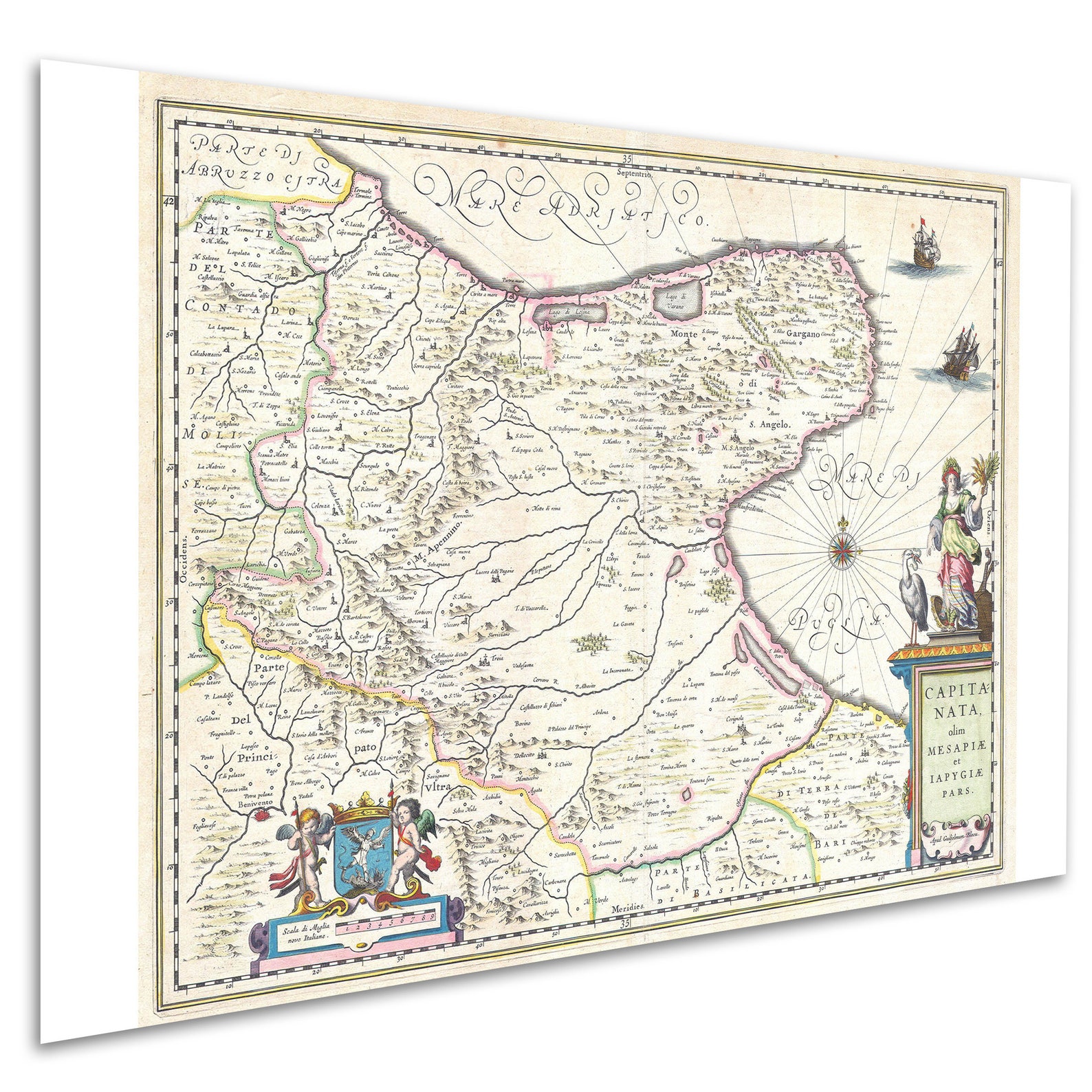 Italy, Capitanata Foggia; Antique Map by Blaeu, 1630 - Teak Wood ...