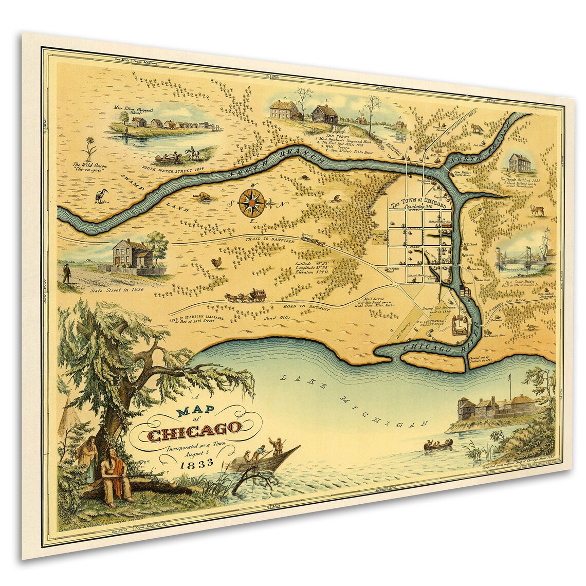 Chicago Lovely First Quality Antique Replica 1833 Map by - Etsy
