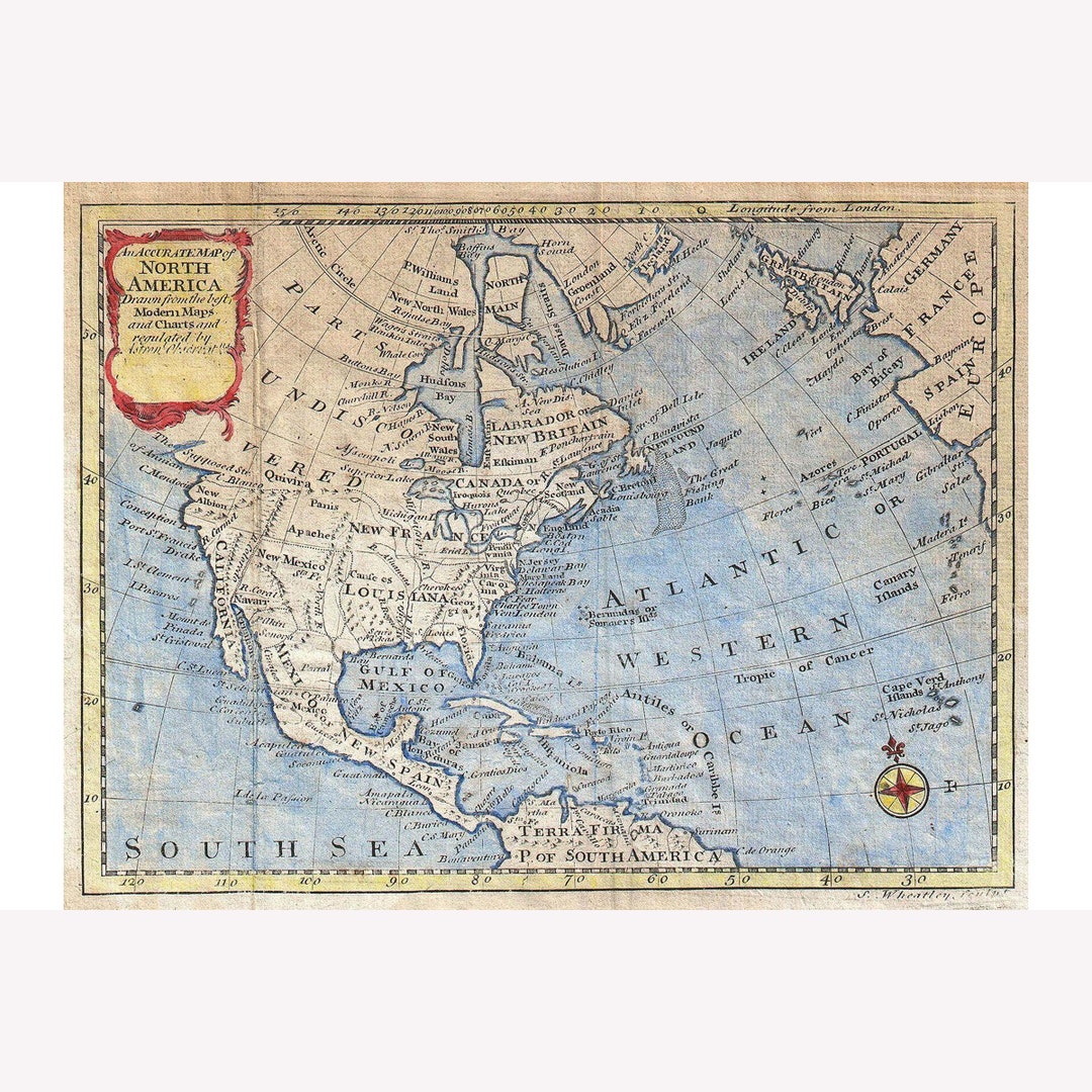 Map of North America; Antique Map; Historic Cartography, 1747 - Teak ...