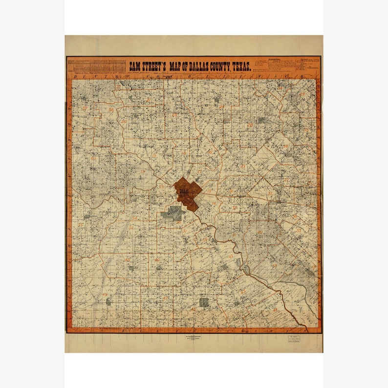 Sam Street's Map of Dallas County Texas 1900 Fine | Etsy