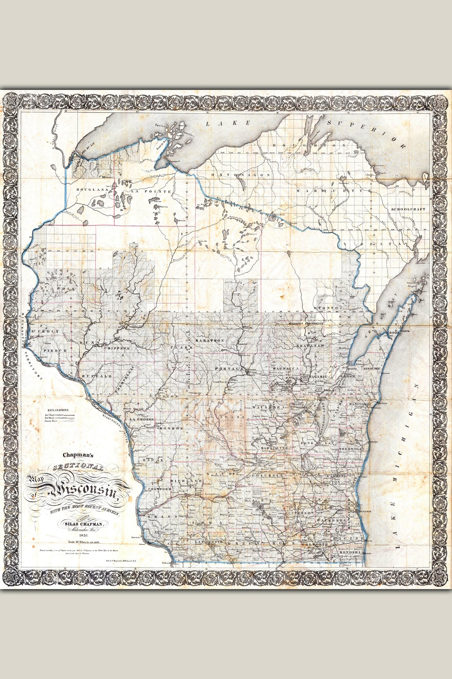 Map of Wisconsin Antique Map by Chapman 1856 | Etsy