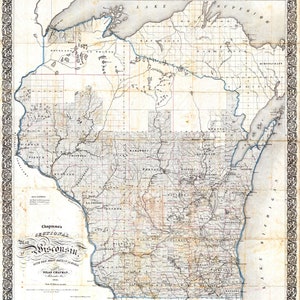 Map of Wisconsin Antique Map by Chapman 1856 | Etsy