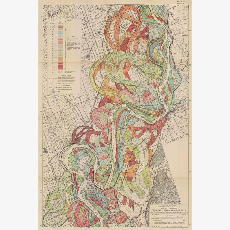 Mississippi River Meander Belt Geological Map by Harold Fisk - Etsy
