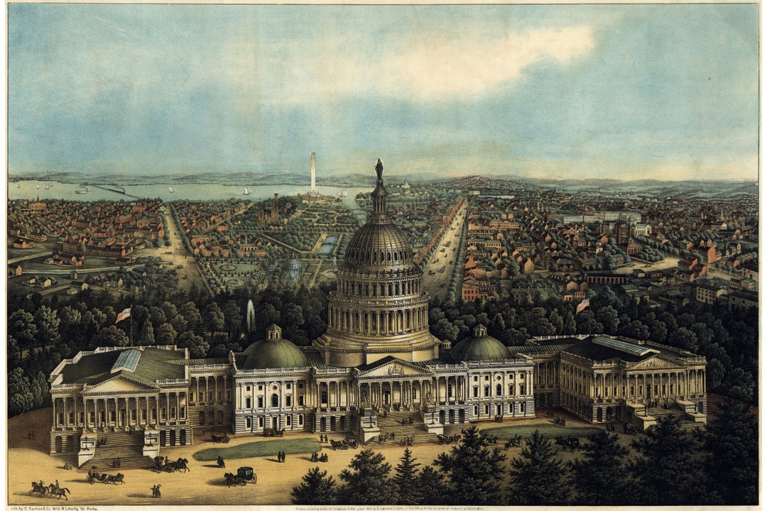 Map of the Capitol, Washington, D.C.; 1871; Antique Birdseye Map Custom ...