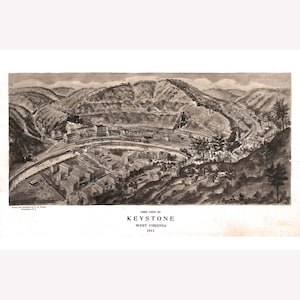 Keystone, West Virginia Antique Birdseye Map; 1911 - Teak Wood Magnetic ...