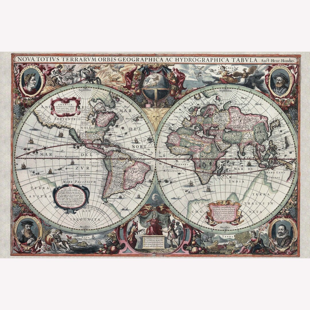 A New and Accurate Map of the World by Hondius - Masterful Historic Map ...