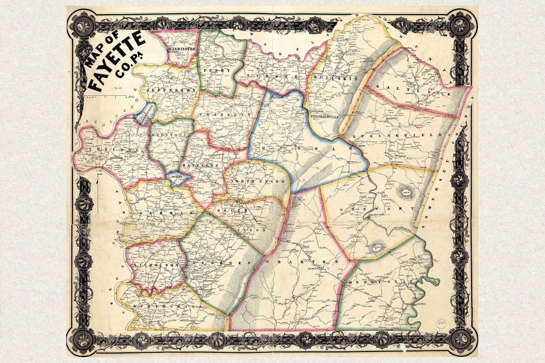 Fayette County, PA; Antique Map With Householder's Names; Ca.1858 ...