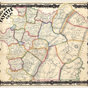 Fayette County, PA; Antique Map With Householder's Names; Ca.1858 ...