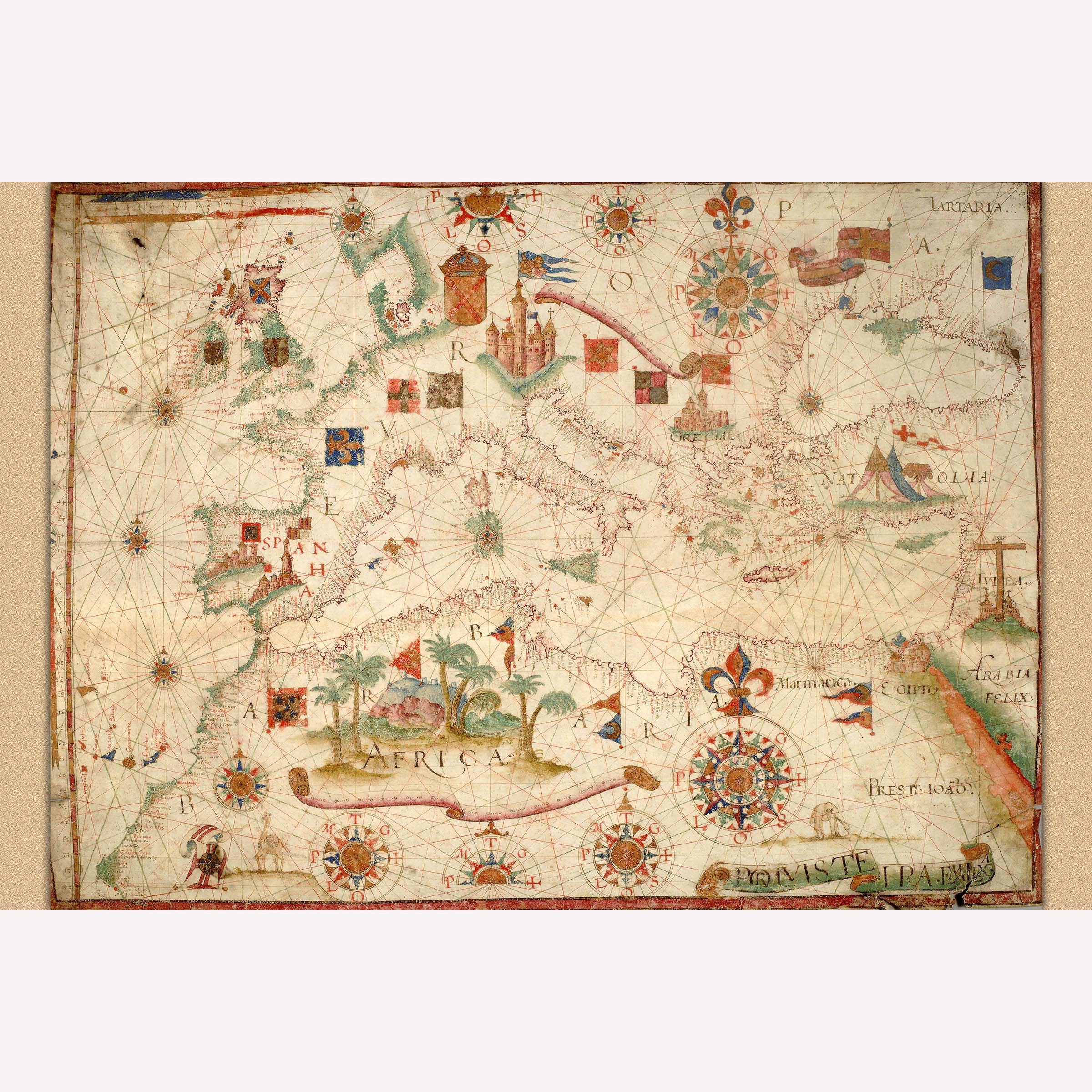 The Portolan Chart of Mediterranean, Europe, British Isles & Part of ...