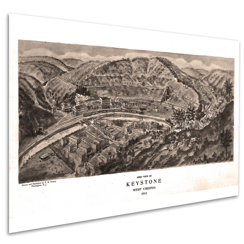 Keystone West Virginia Antique Birdseye Map 1911 Teak Wood - Etsy