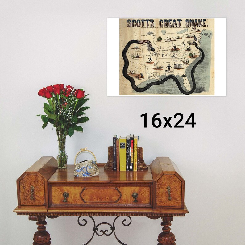 Civil War Map of Scott's Great Snake 1861 Antique Civil - Etsy