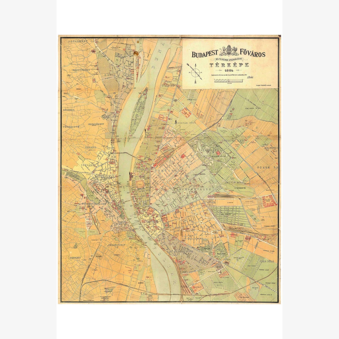 Map of Budapest Hungary 1884 Antique High Quality - Etsy