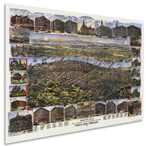 Map of Portland Oregon; Antique Map; Pictorial or Birdseye Map, 1890 ...