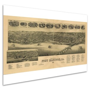 Map of Fort Madison, Iowa; Antique Map; Pictorial Birdseye Map, 1889 ...
